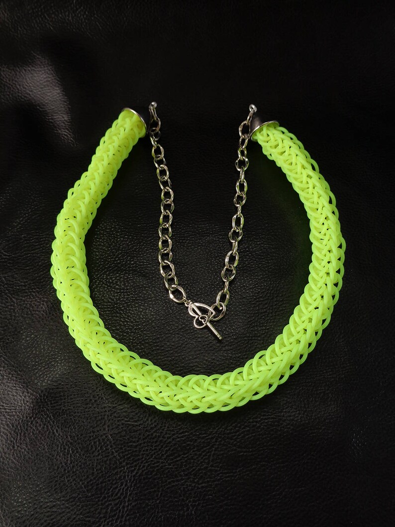 Neon yellow necklace modern statement chunky knit rubber tube | Etsy