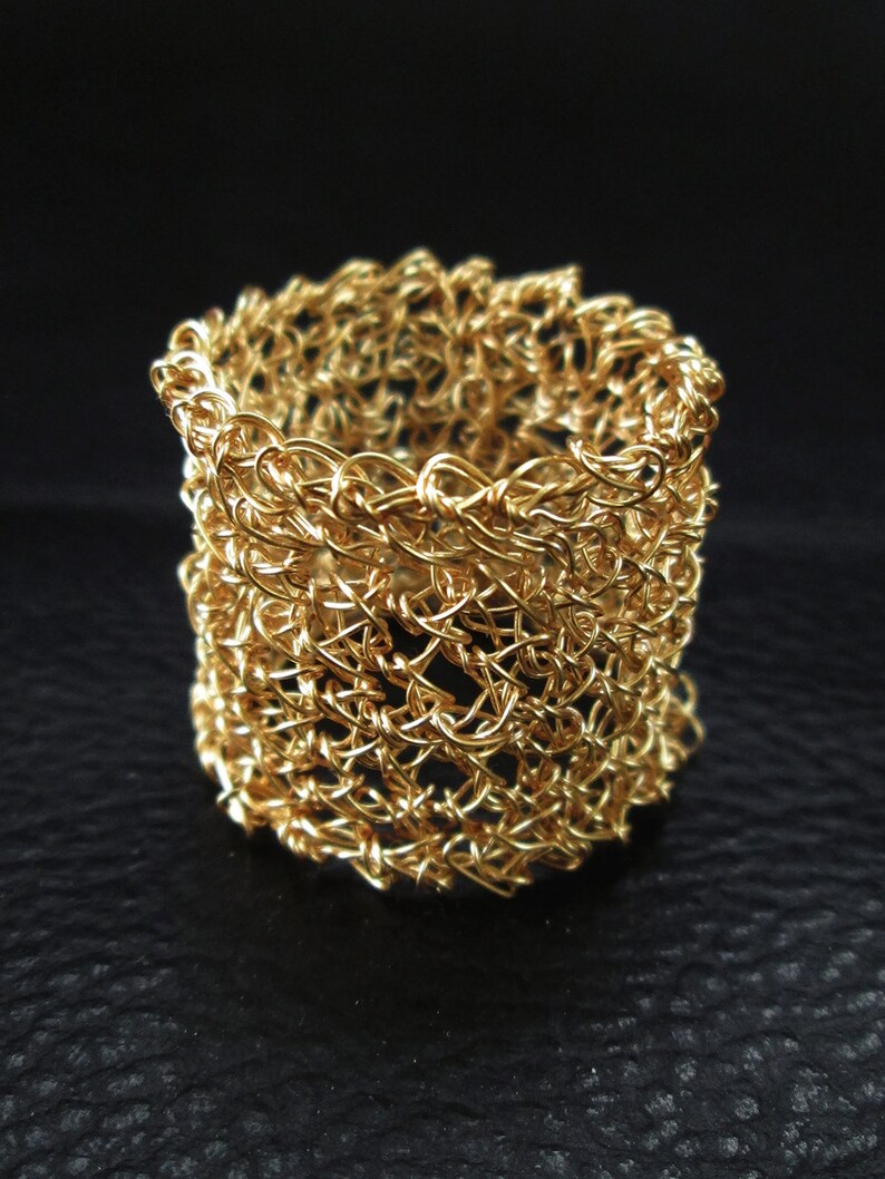 Wire crochet ring statement wide band ring | Etsy