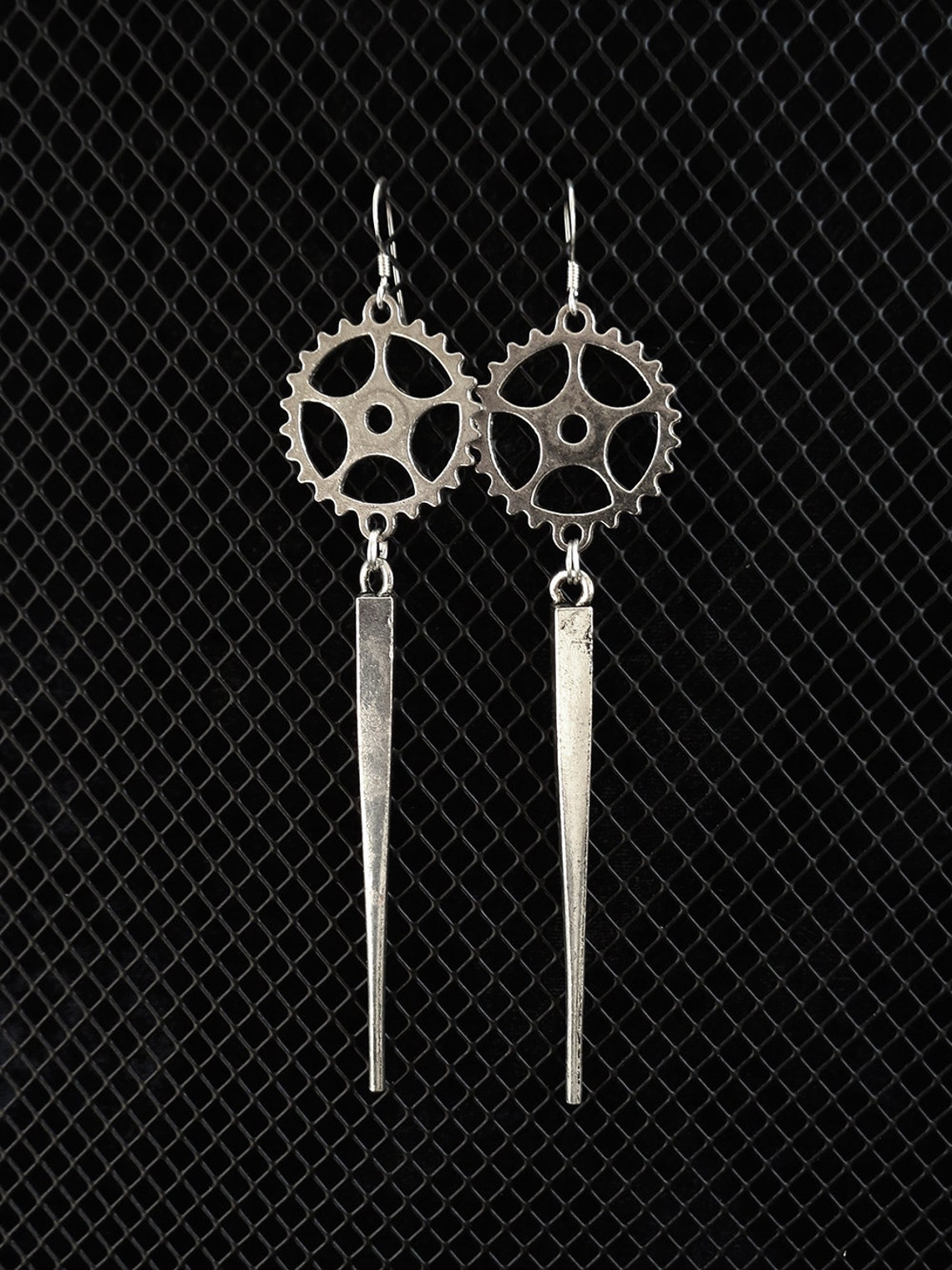 Cogwheel Spike Earrings, Silver Tone Modern Industrial Steampunk ...