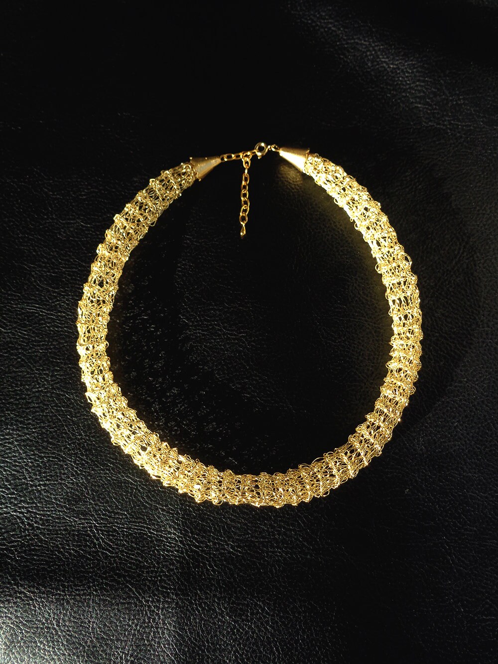 Wire Crochet Necklace, Chunky Gold Tone Wire Mesh Tube Choker, Wedding ...