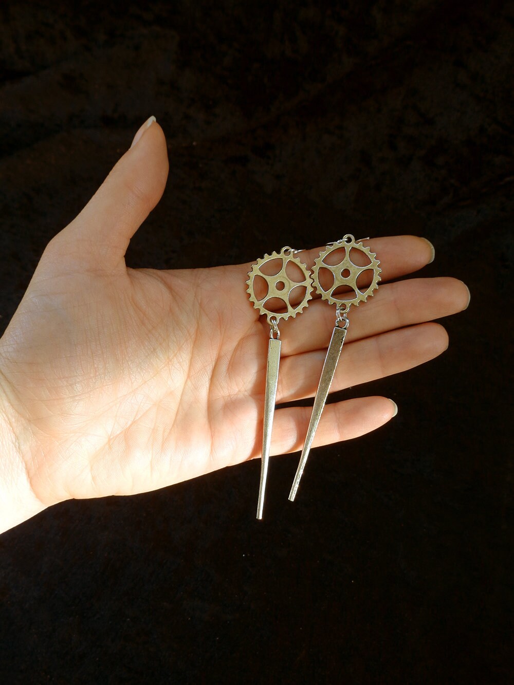 Cogwheel Spike Earrings, Silver Tone Modern Industrial Steampunk ...