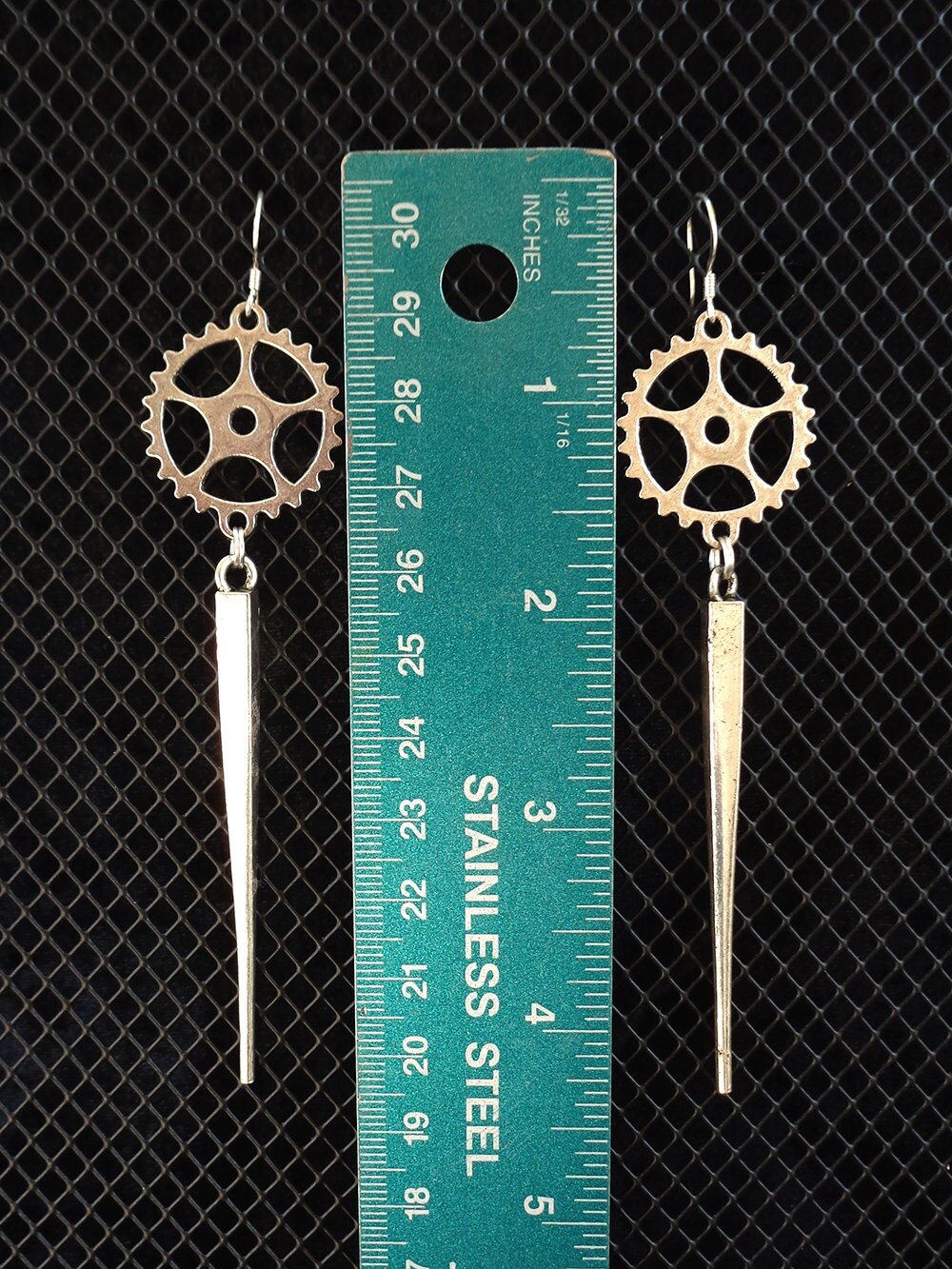 Cogwheel Spike Earrings, Silver Tone Modern Industrial Steampunk ...