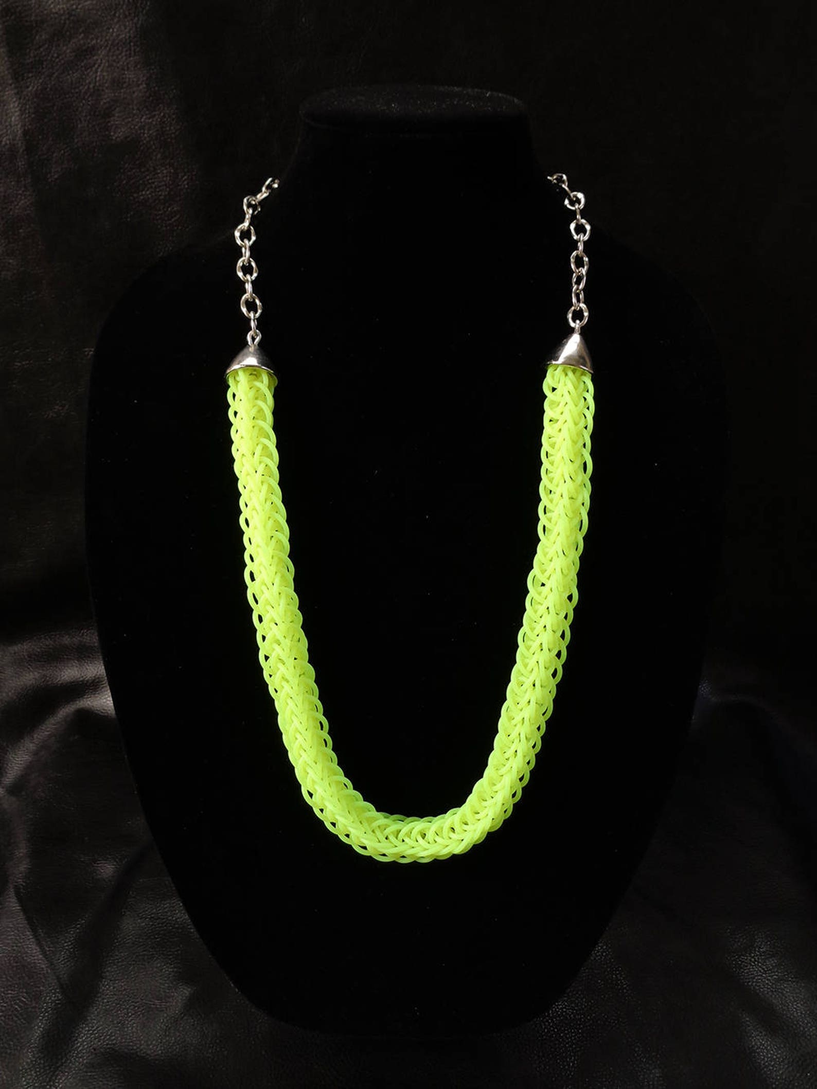 Neon Yellow Necklace, Modern Statement Chunky Knit Rubber Tube Necklace ...