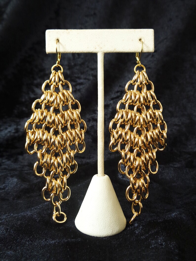 Gold Chainmail Earrings Boho Chic Statement Gold Tone | Etsy