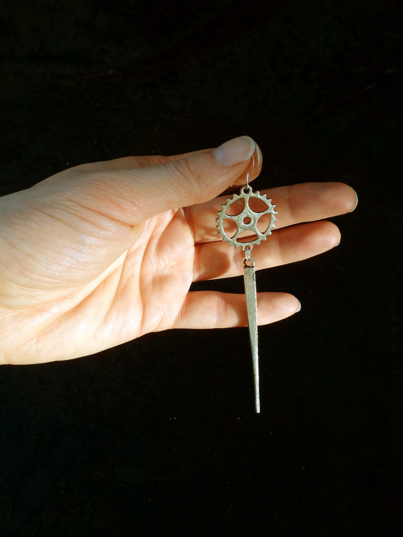 Cogwheel Spike Earrings, Silver Tone Modern Industrial Steampunk ...