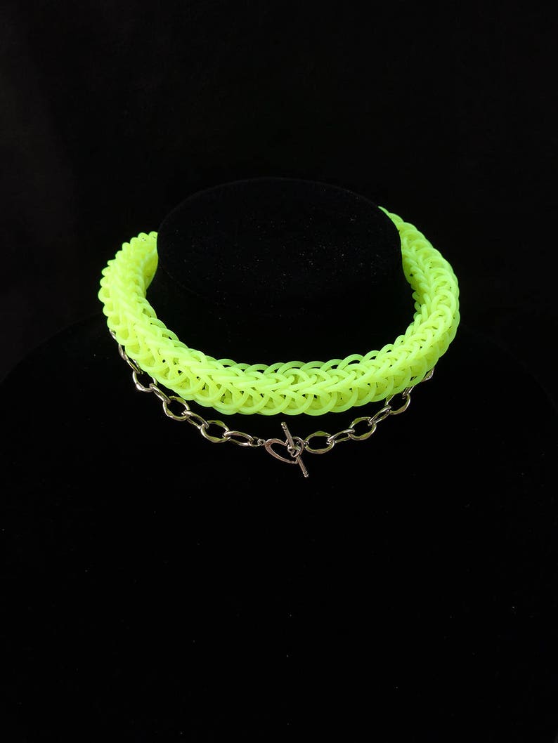 Neon Yellow Necklace, Modern Statement Chunky Knit Rubber Tube Necklace ...