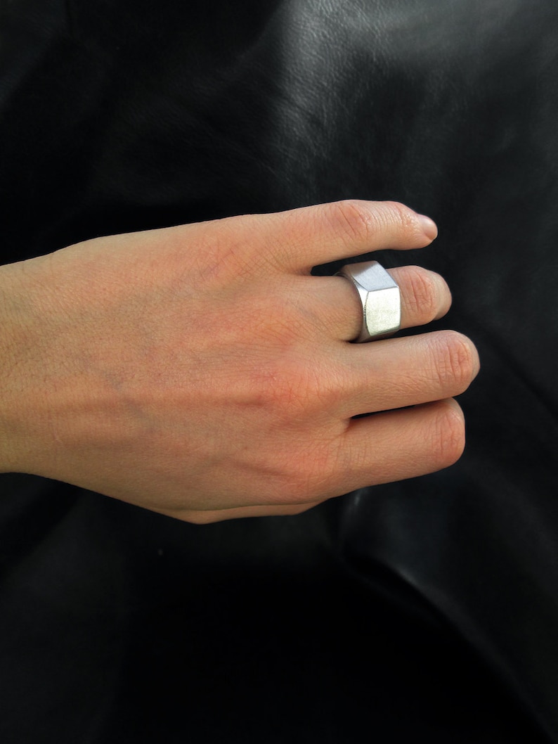 Hexagonal Nut Ring, Stainless Steel Industrial Geometric Modern Pinky ...