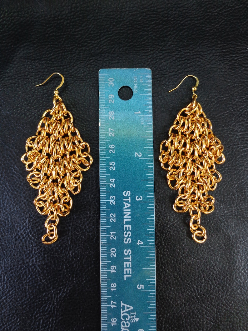 Gold Chainmail Earrings Boho Chic Statement Gold Tone | Etsy