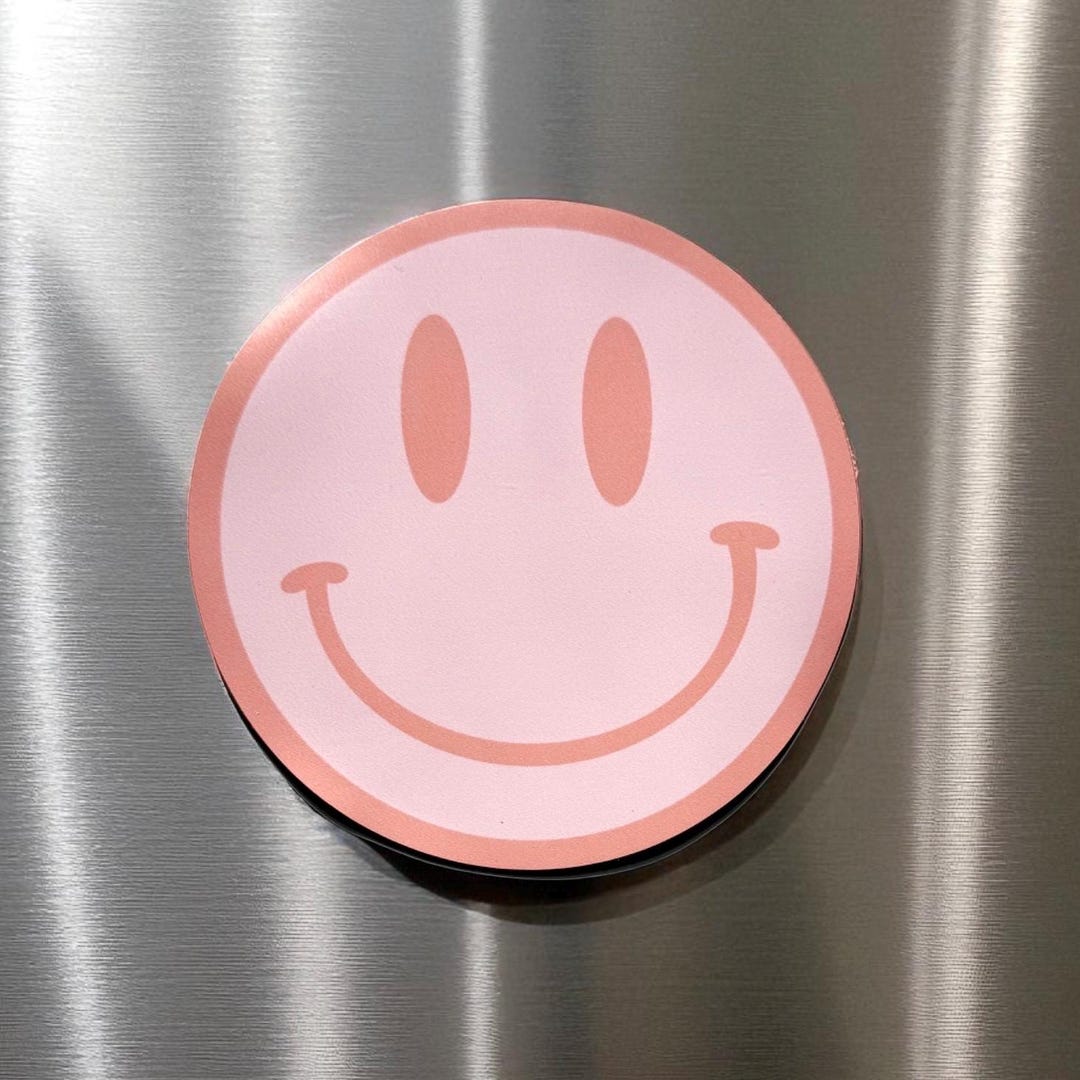 Pink Smiley Face Magnet | Retro Happy Face Fridge Magnet | Cute ...