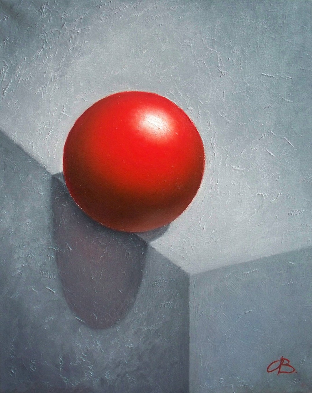 Red Ball Art Print Abstract Geometric Still Life Oil Painting - Etsy