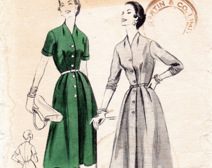 1950s Shirt Dress Pattern Vogue 8334 Vintage Sewing Pattern Day Dress ...