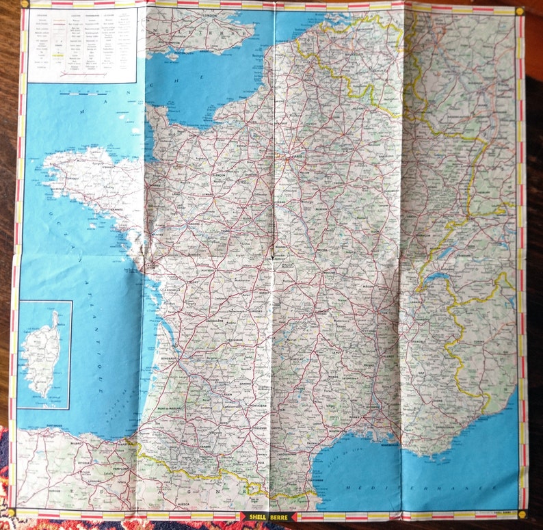 Vintage 1950s France Road Map Fold Out Shell Touring Map Tourist ...