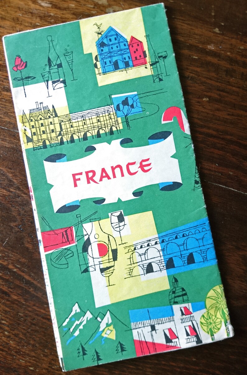 Vintage 1950s France Road Map Fold Out Shell Touring Map Tourist ...