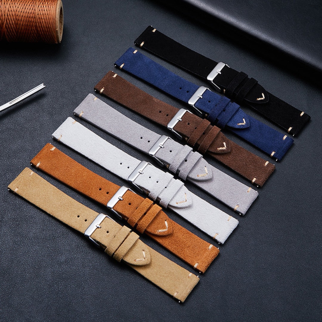 Suede Leather Watch Band for Men Soft Genuine Leather Hand-stitched ...