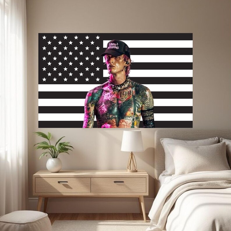 Black American Flag Machine Gun Kelly Tapestry – Rock Rap Wall Art ...
