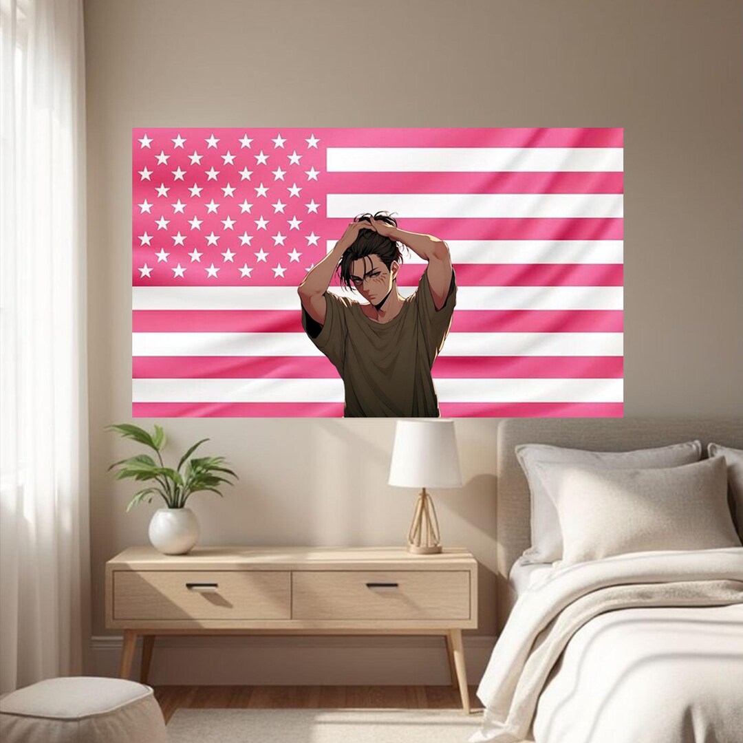 Pink American Flag Eren Titan Tapestry – Attack on Titan Wall Art ...