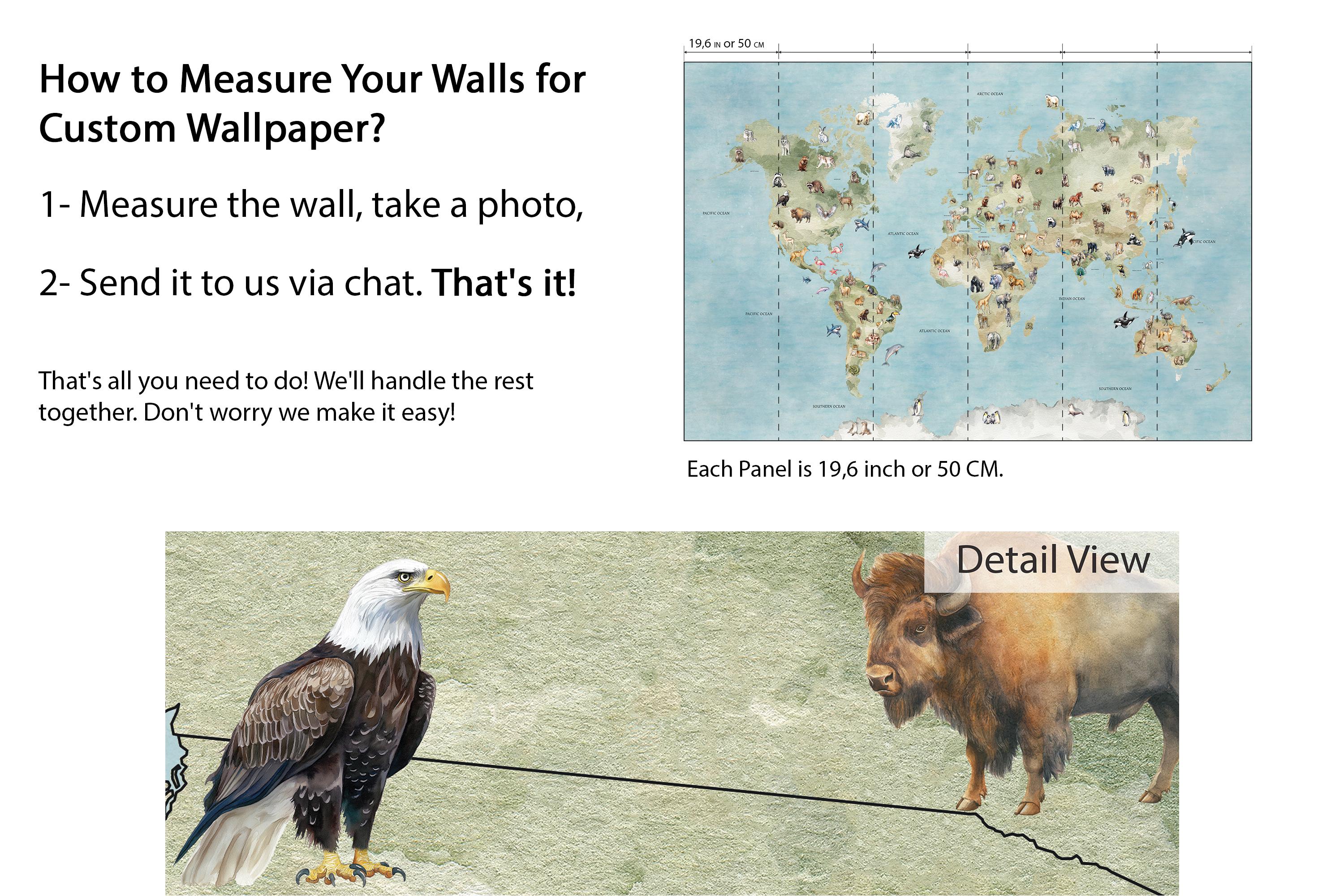 World Map Wallpaper, Animals Geography Kids Nursery, Educational Peel ...