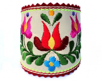 Embroidered bracelet with Hungarian folk motive | Etsy
