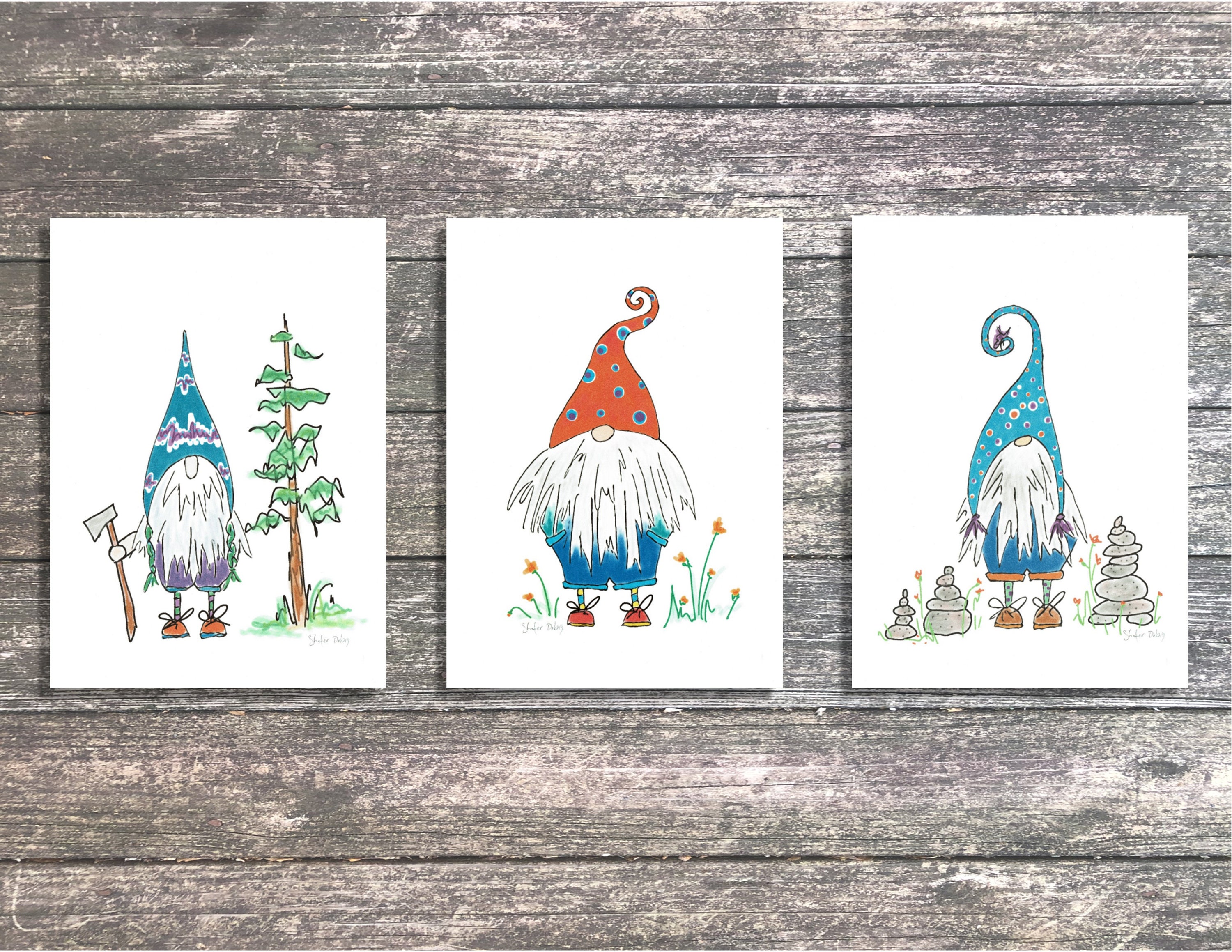 Gnome art prints cute gnome wall art fun art prints gnome | Etsy