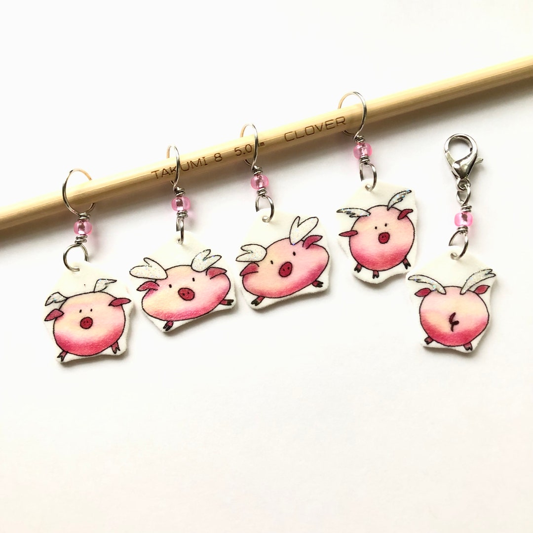 Flying Pigs Stitch Markers With Progress Keeper, Snag Free, Whimsical ...