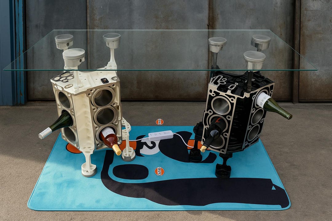 Mercedes Engine Coffee Table – Motor Block & Pistons – Black and White ...