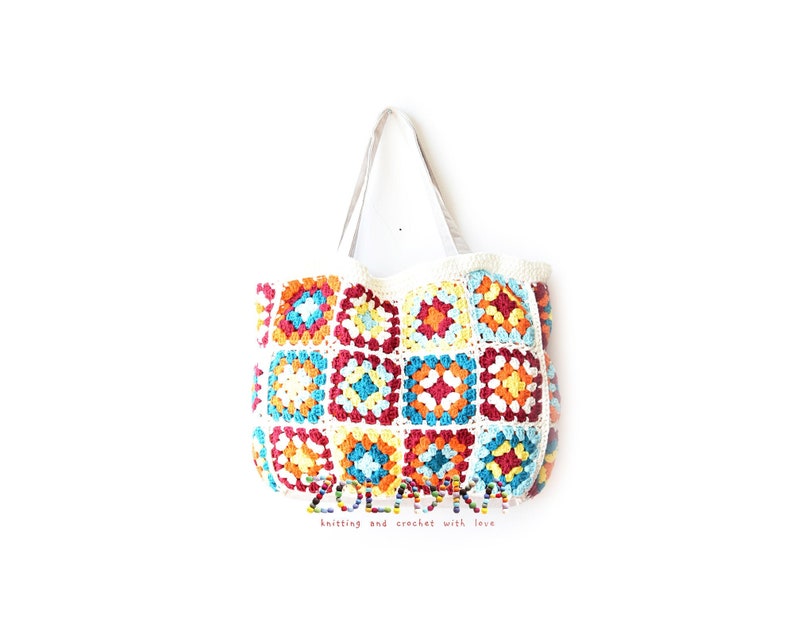 Large Granny Square Shoulder Bag Multicolor Boho Bag With - Etsy