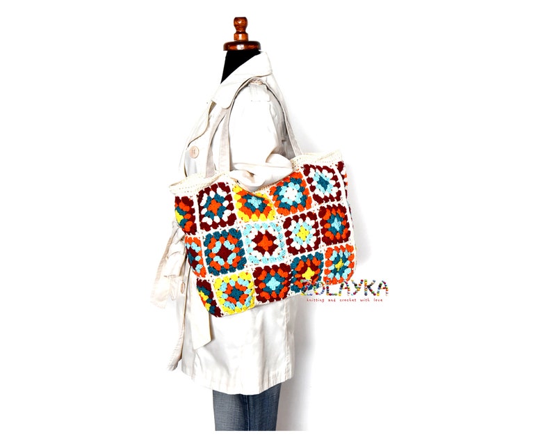 Large Granny Square Shoulder Bag Multicolor Boho Bag With - Etsy