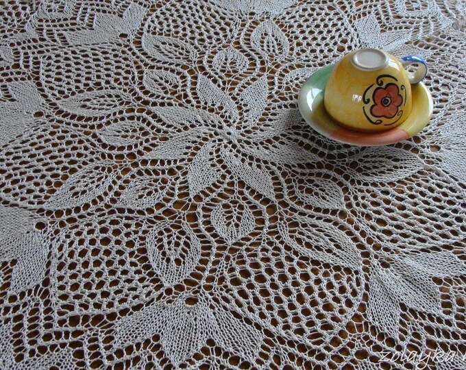 Hand Knitted Lace Cotton Tablecloth "mimi", 43 Inches in Diameter (110 ...