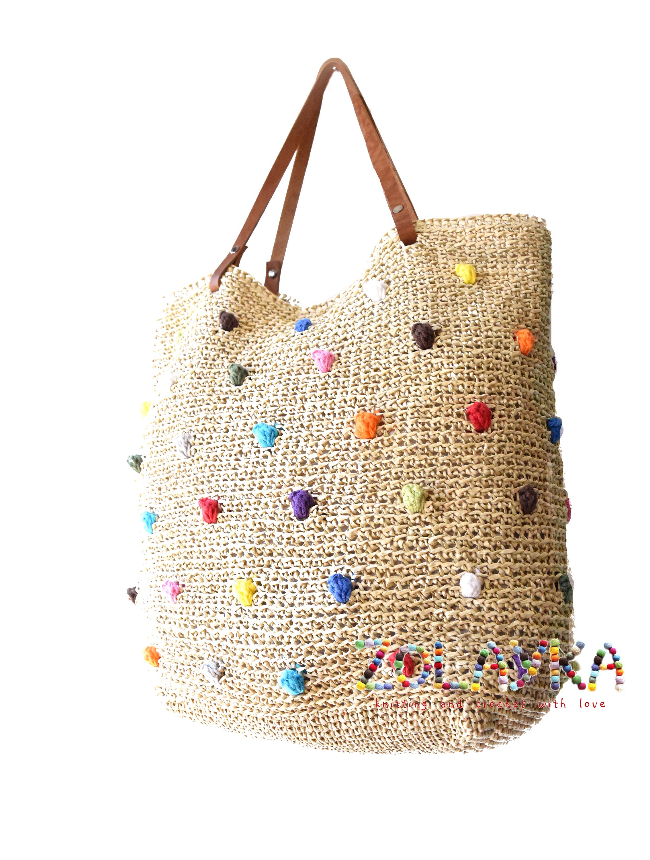 Straw Beach Bag Large Raffia Beach Tote Dotted Beach Bag - Etsy UK