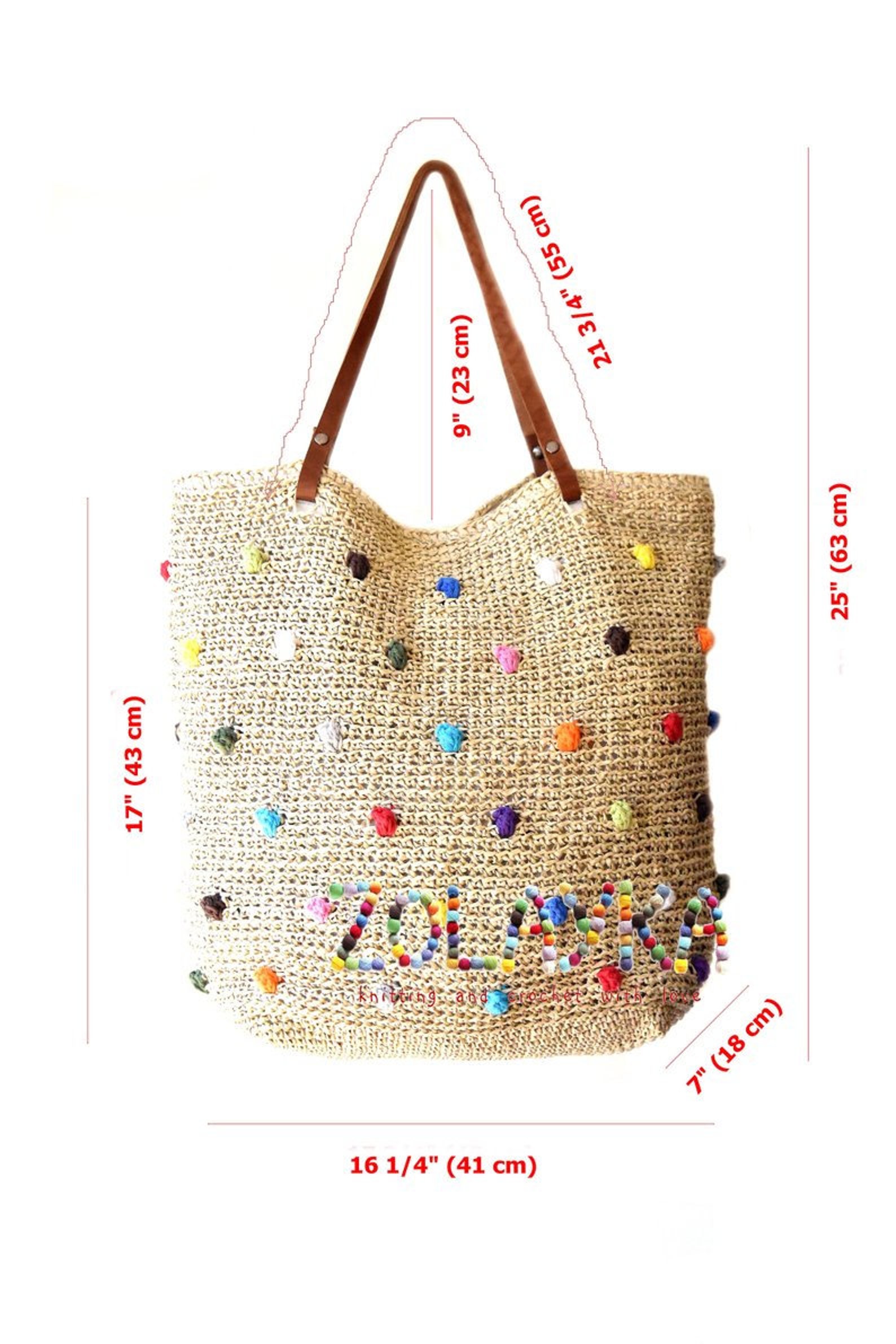 Black Raffia Tote Bag Straw Beach Bag Colorful Dots Woven - Etsy