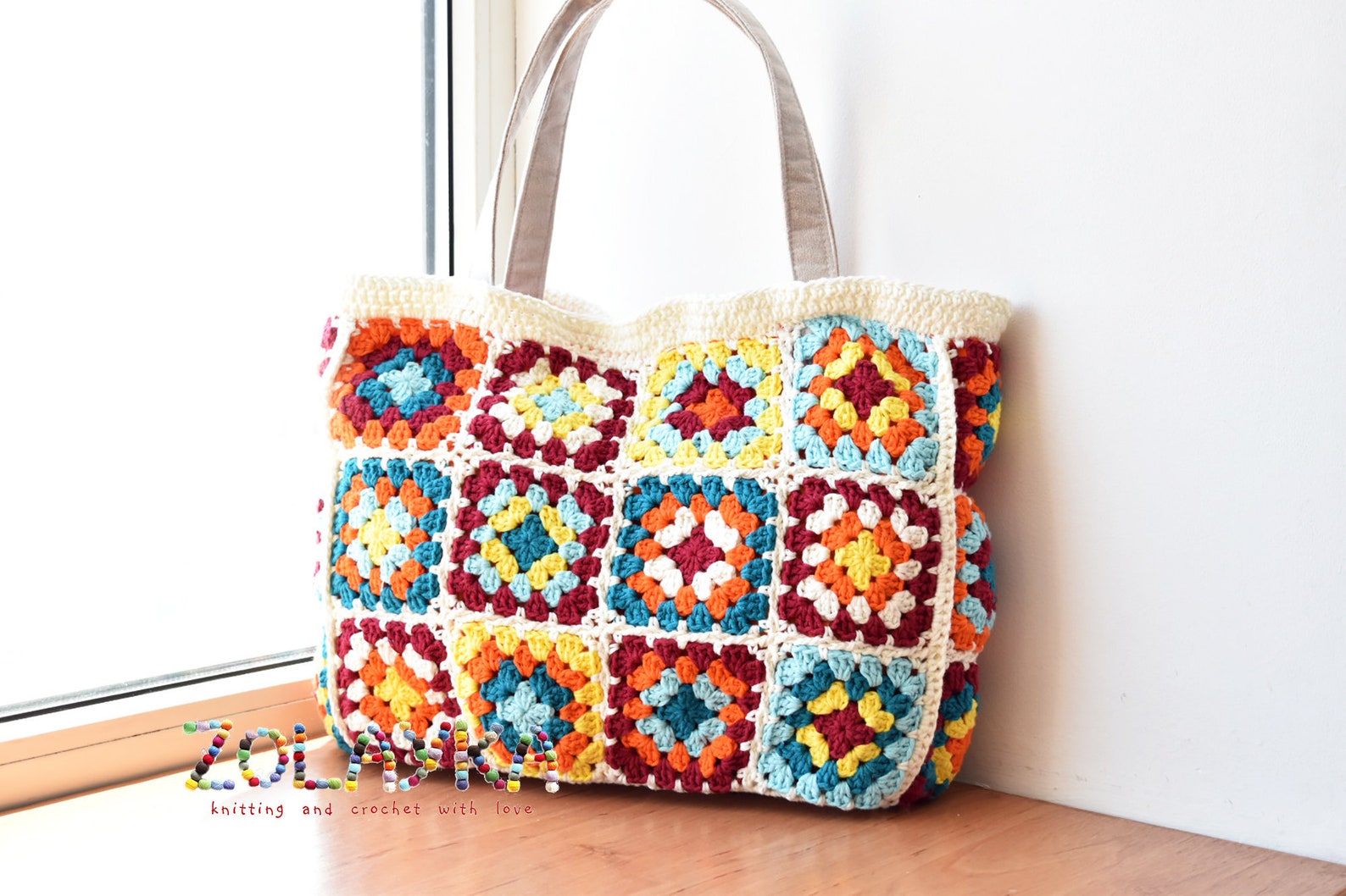 Large Granny Square Shoulder Bag Multicolor Boho Bag With - Etsy