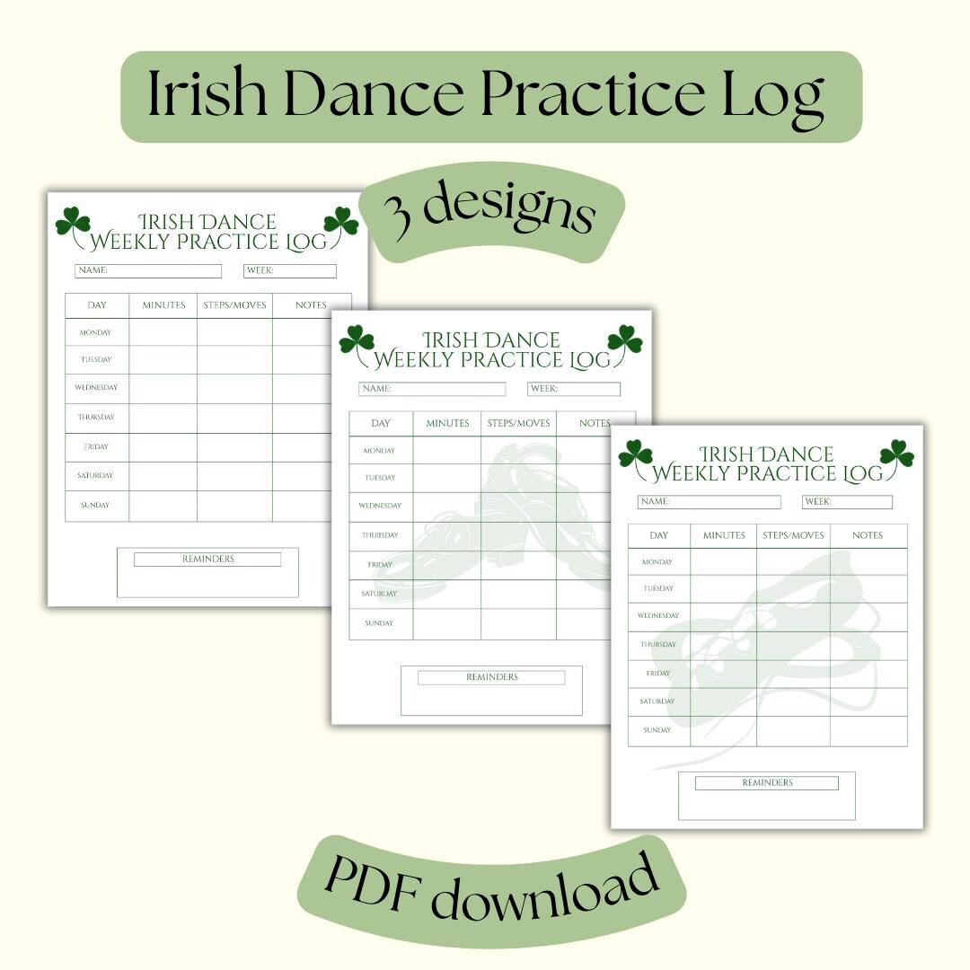 Irish Dance Practice Log (style 1) Weekly Green - Digital Download PDF ...