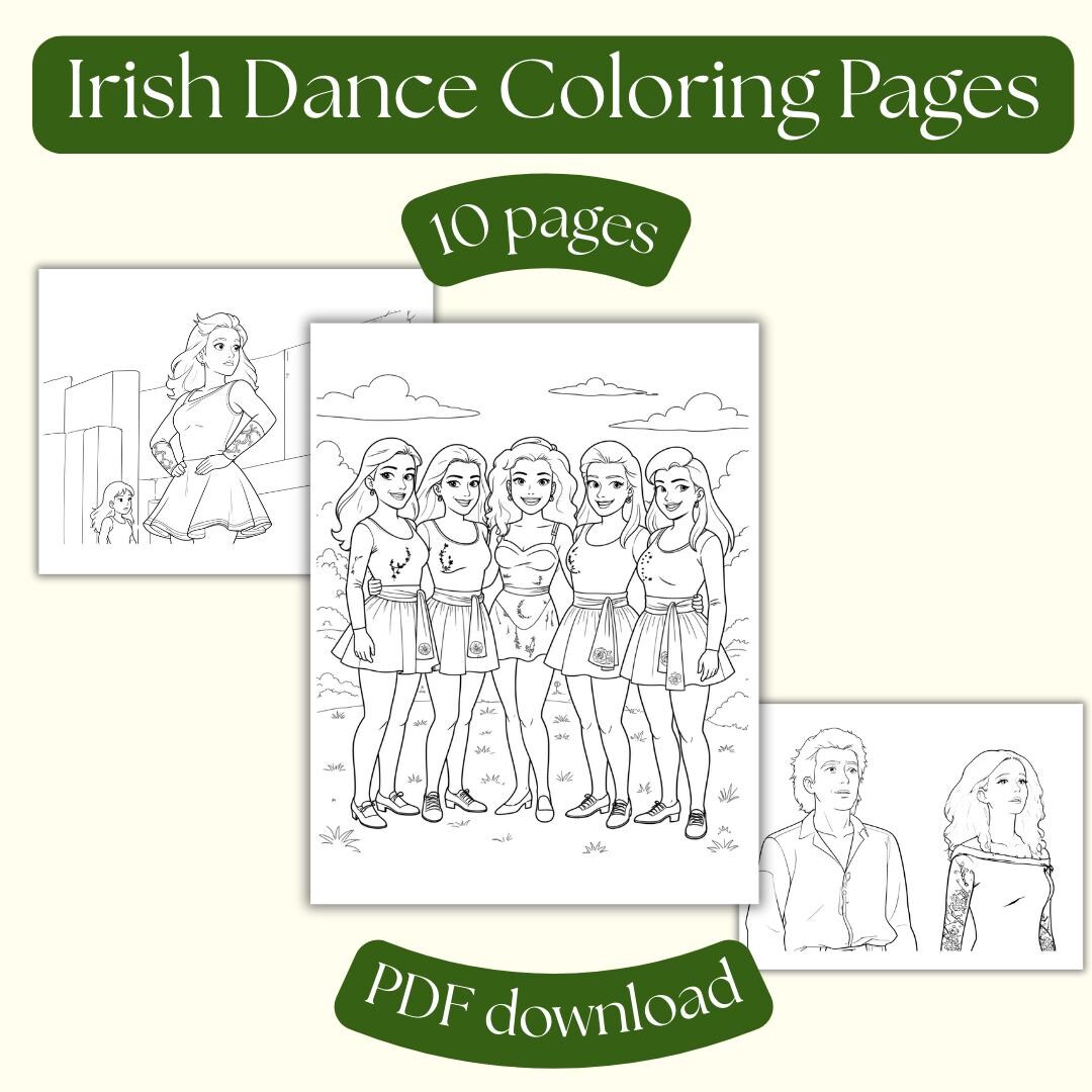 Irish Dance Riverdance Coloring 10 Pages (set 5) | Celtic Activity for ...