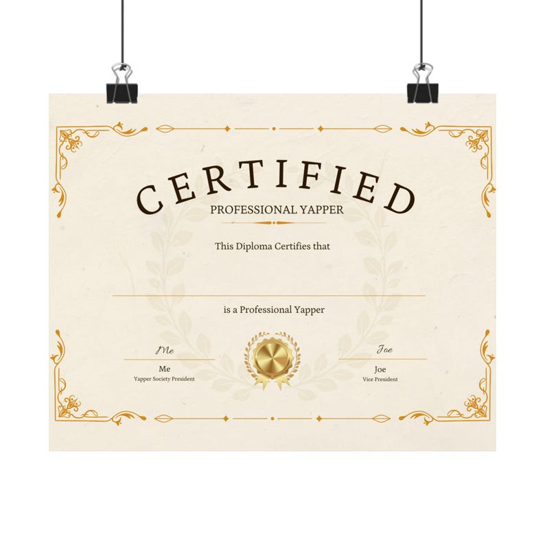 Personalized Professional Yapper Diploma Poster: Fun Certification ...