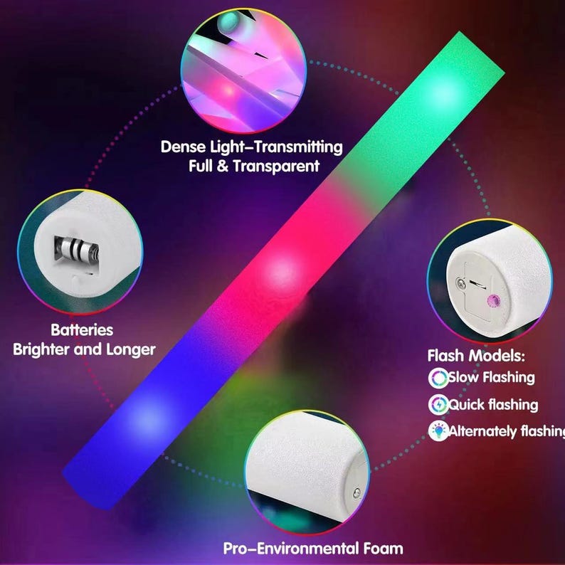 LED Foam Glow Sticks: Multi-color Light up Party Batons - Etsy