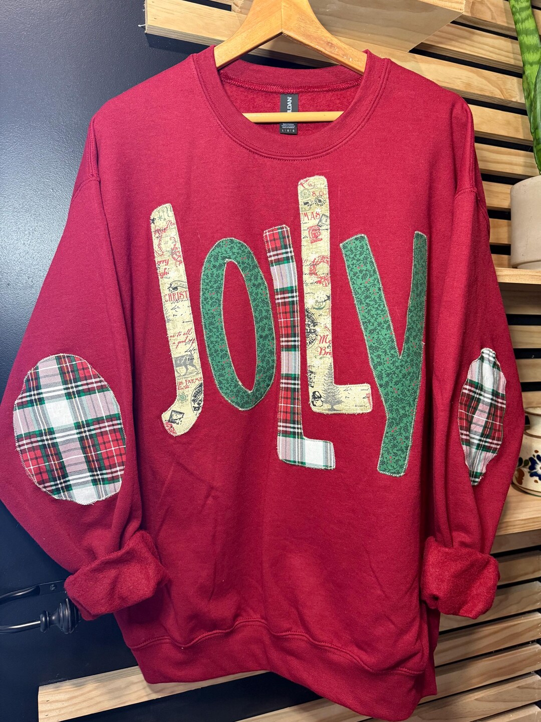 JOLLY Patchwork Christmas Sweatshirt | Handmade Appliqué Holiday ...