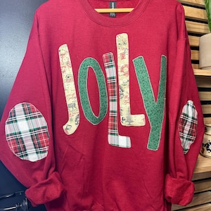 JOLLY Patchwork Christmas Sweatshirt | Handmade Appliqué Holiday ...