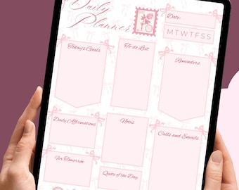 Pink Floral Daily Planner • Goal Tracker, Affirmations (PDF + PNG) - Etsy