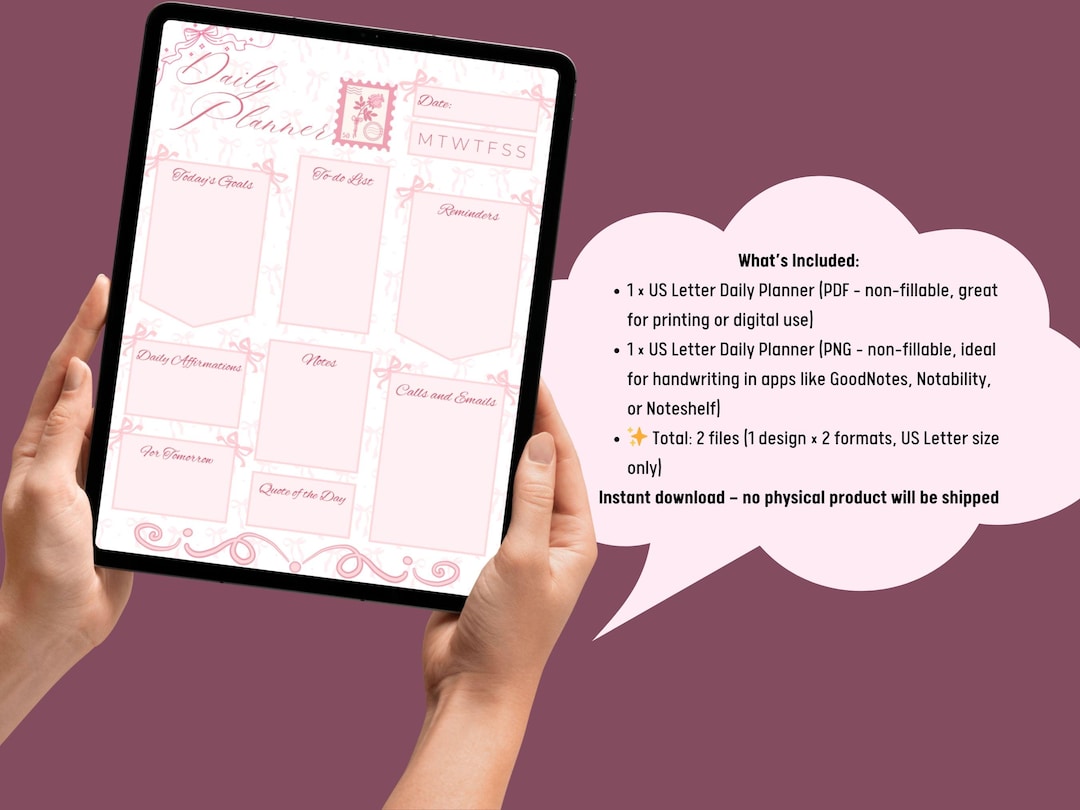 Pink Floral Daily Planner • Goal Tracker, Affirmations (PDF + PNG) - Etsy