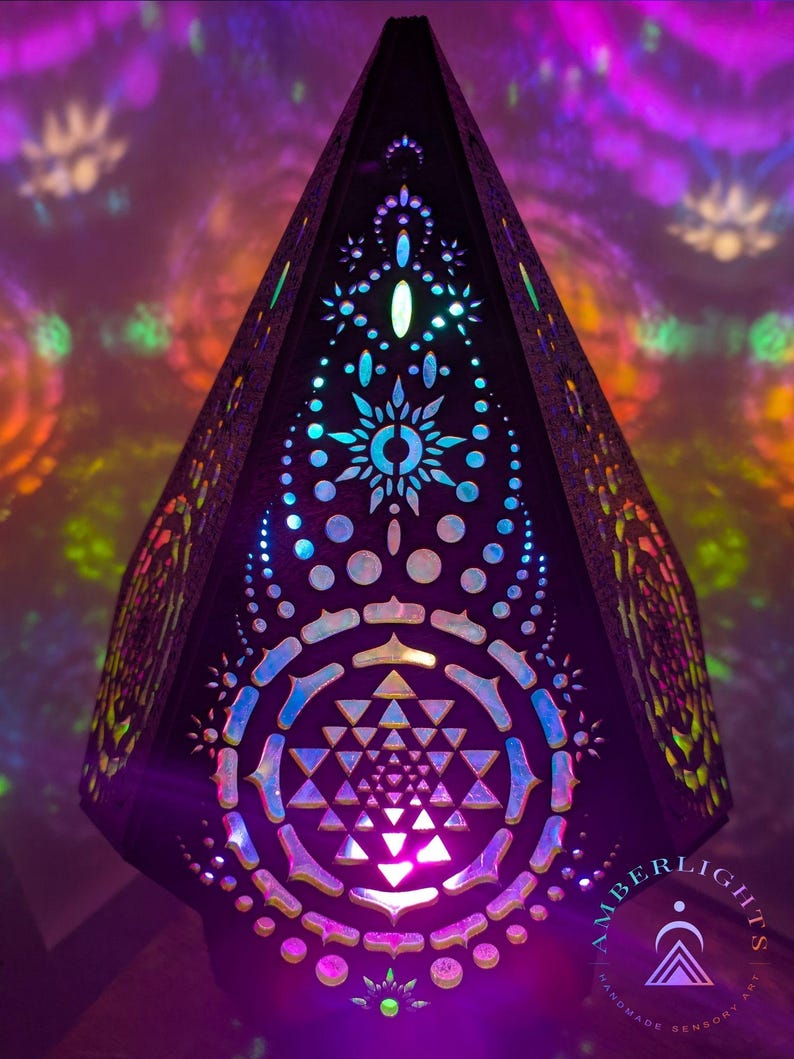 Sri Yantra Goddess Lamp – Sacred Geometry Wooden LED Light, Designed ...