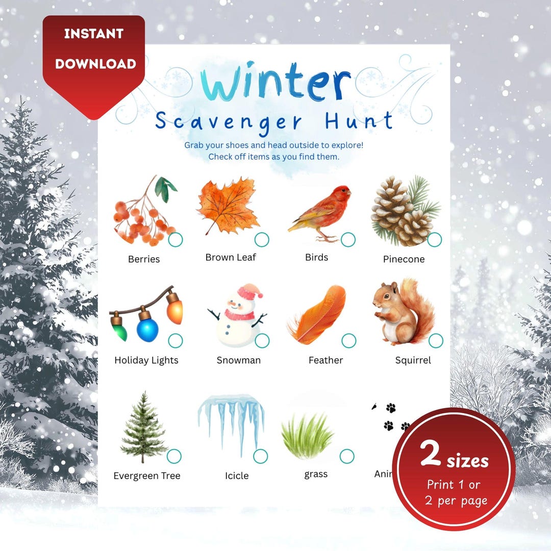 Winter Scavenger Hunt Game – Printable Holiday Activity for Kids ...