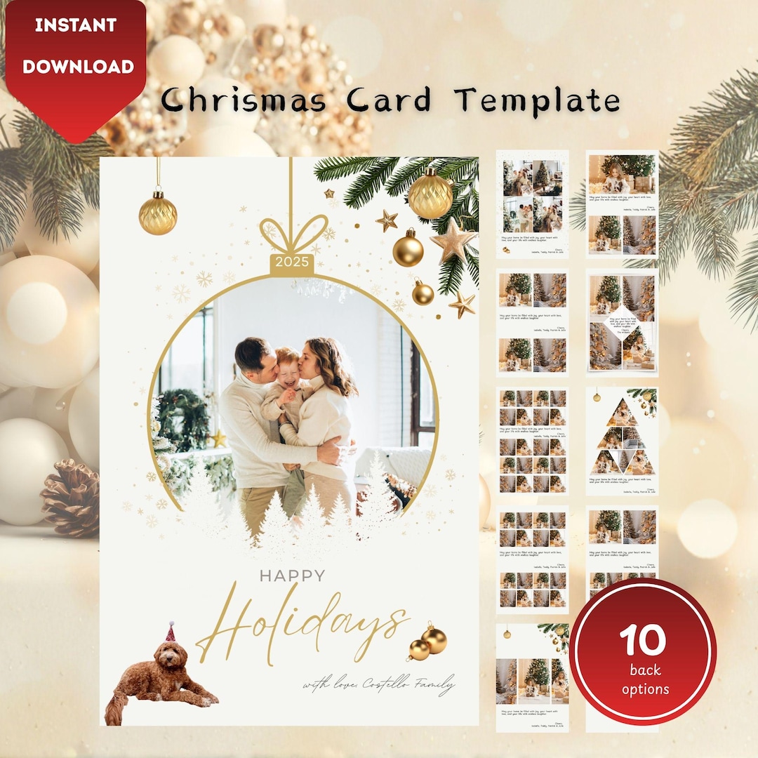2026 Christmas Photo Card Template – Editable Double-sided Holiday Card ...