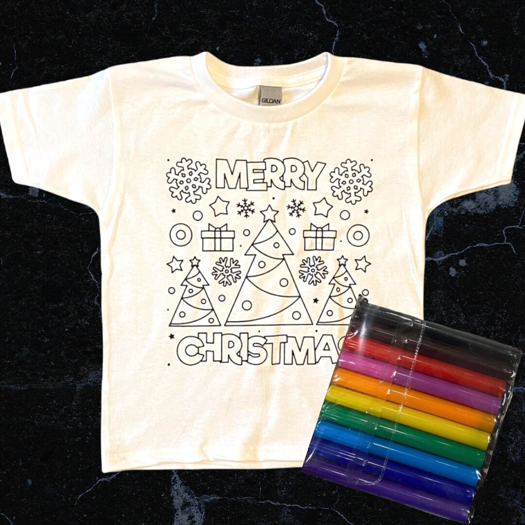 Merry Christmas Color-in Shirt Kit, Ready to Ship, Coloring Shirt ...