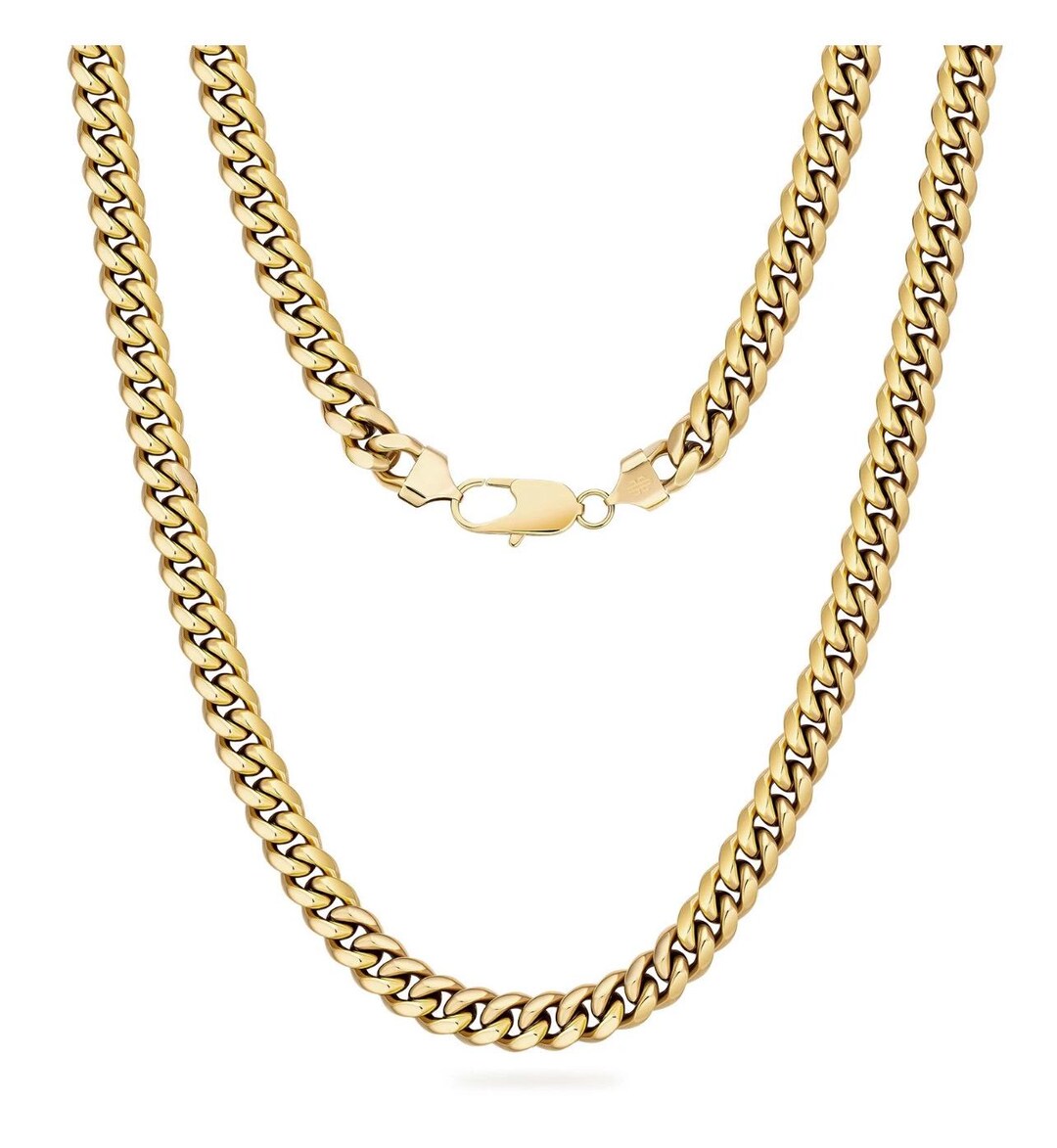 8mm 14k Gold Plated Miami Cuban Chain Necklace (slant 4 Sided Polish ...