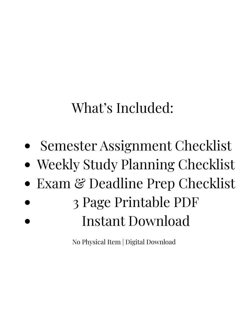 College Student Checklist Bundle Printable | Study & Exam Planning ...