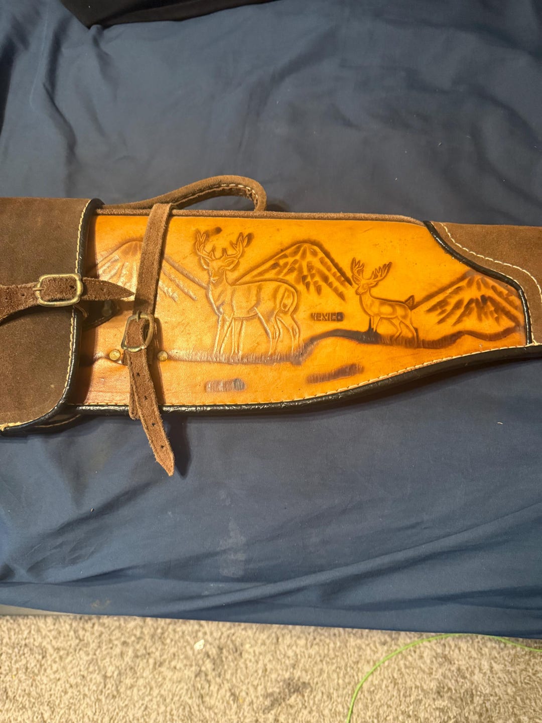 Tooled Leather Rifle Scabbard, Suede Deer Design, Made in Mexico - Etsy