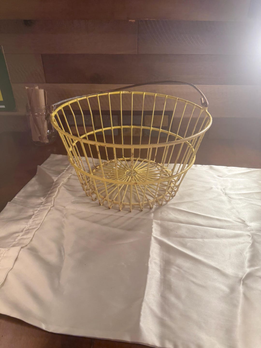 Vintage Large 7.5 X 14 Inch Coated Wire Egg Basket Yellow Metal ...