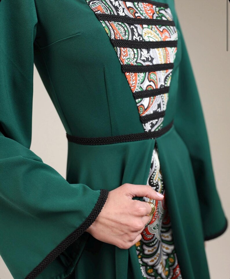 Handmade Green Silk Maxi Dress With Paisley Pattern Panel | Elegant ...