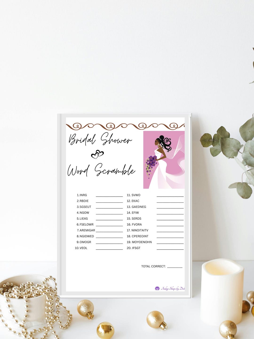 African American Bridal Shower Word Scramble Game Printable Black Bride ...