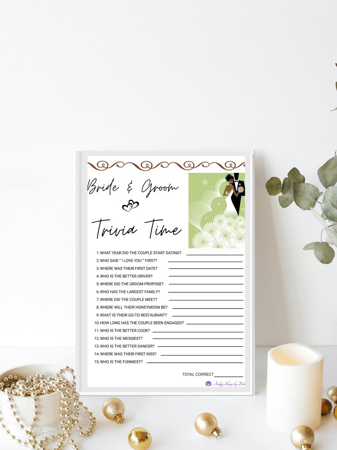 African American Bridal Shower Game Bride & Groom Trivia Time Printable ...